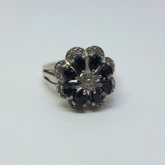 VAHAN | Jewelry | Rarehtf Onyx Diamond Sterling Flower Ring By Alwand ...
